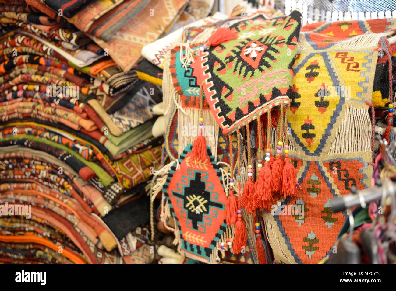 Colourful Turkish materials and clothes and merchandise Stock Photo - Alamy