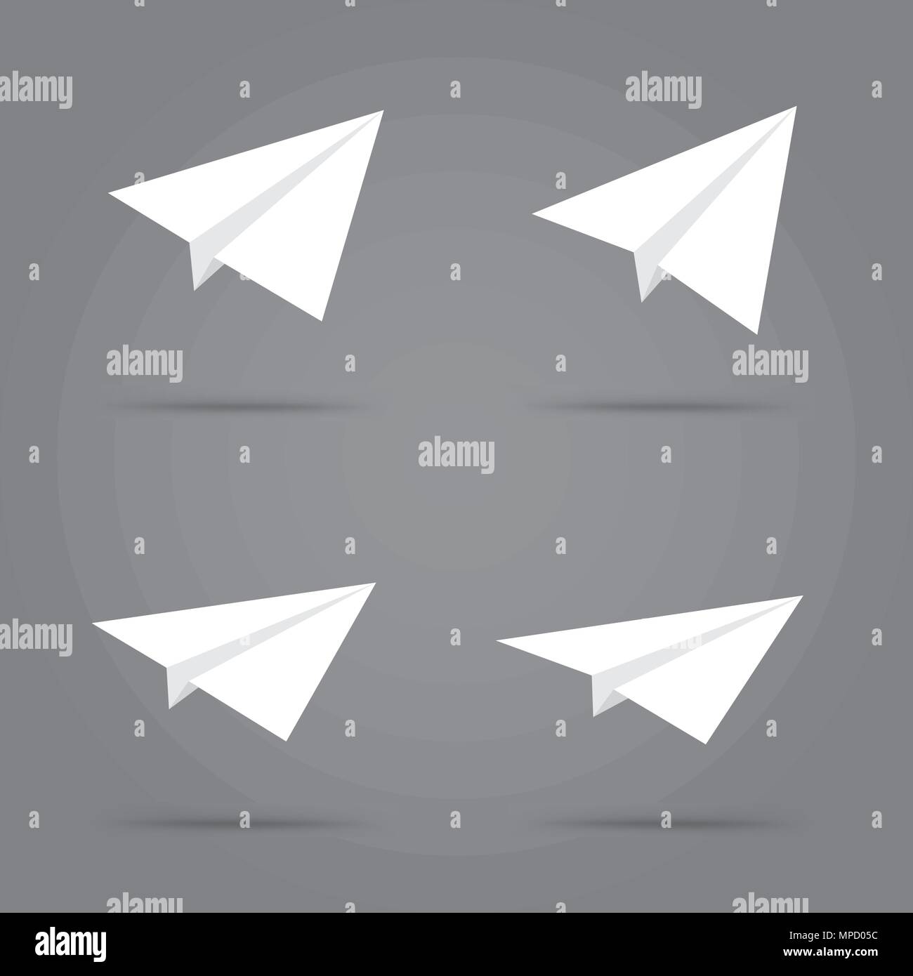 Paper plane set with shadow on gray background. Collection of white ...