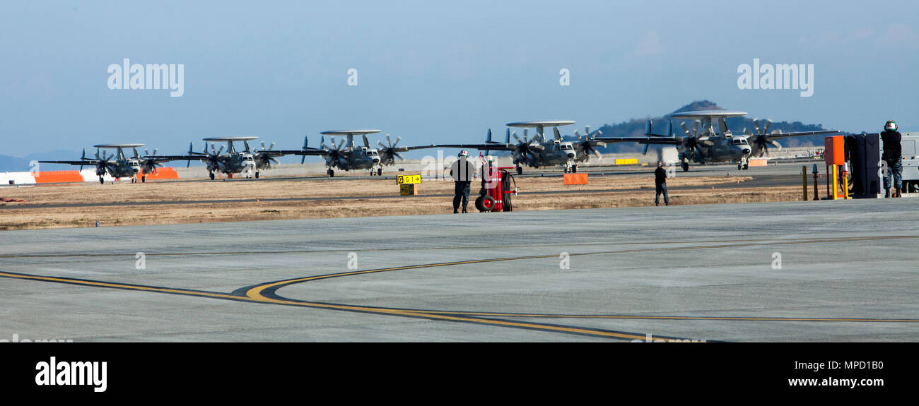 Five U.S. Navy E-2D Advanced Hawkeye with Carrier Airborne Early ...