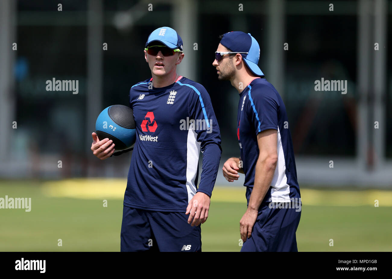 England's Dom Bess and Mark Wood during the nets session at Lord's ...