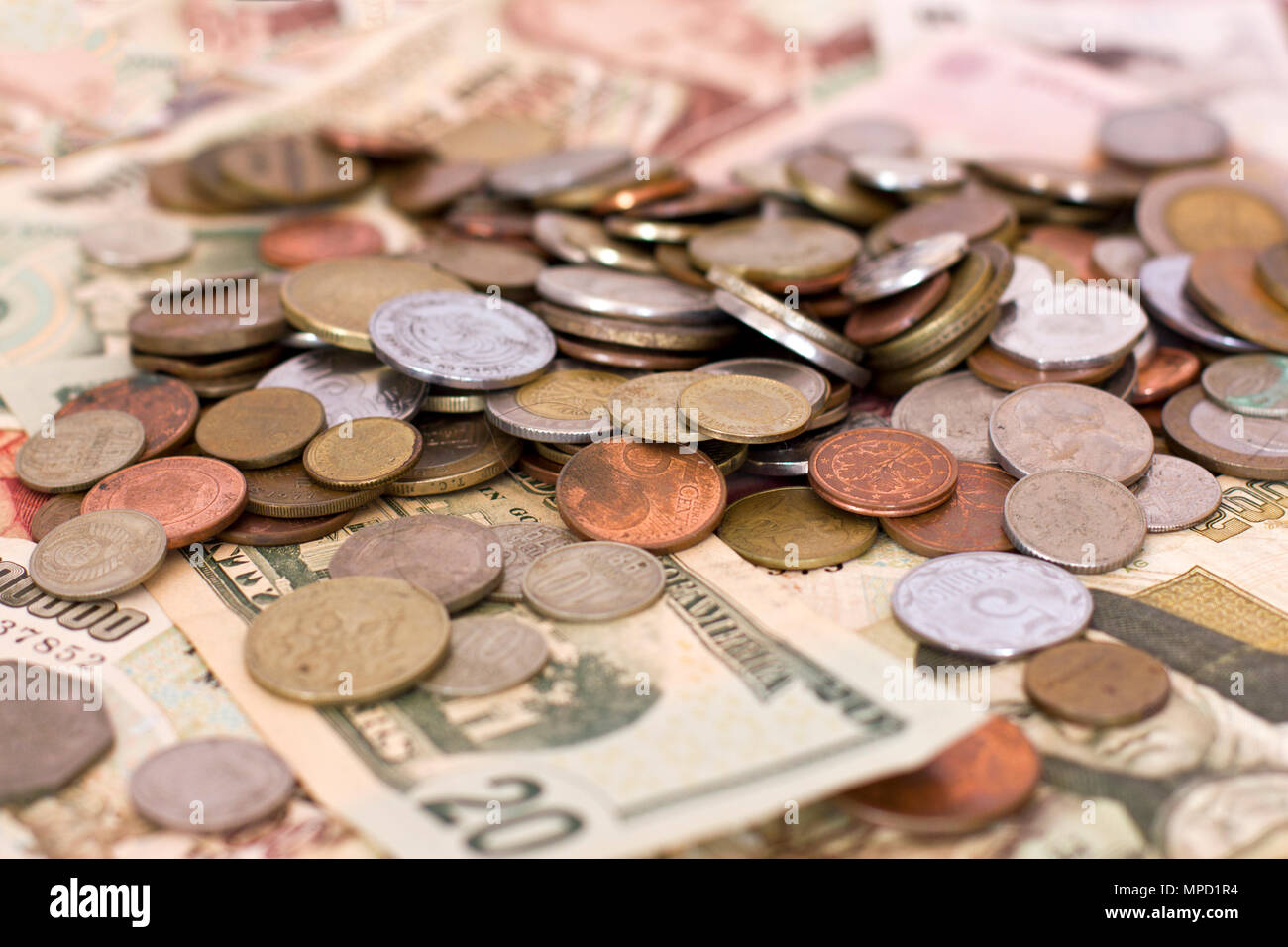 Paper money and coins of the different countries Stock Photo - Alamy