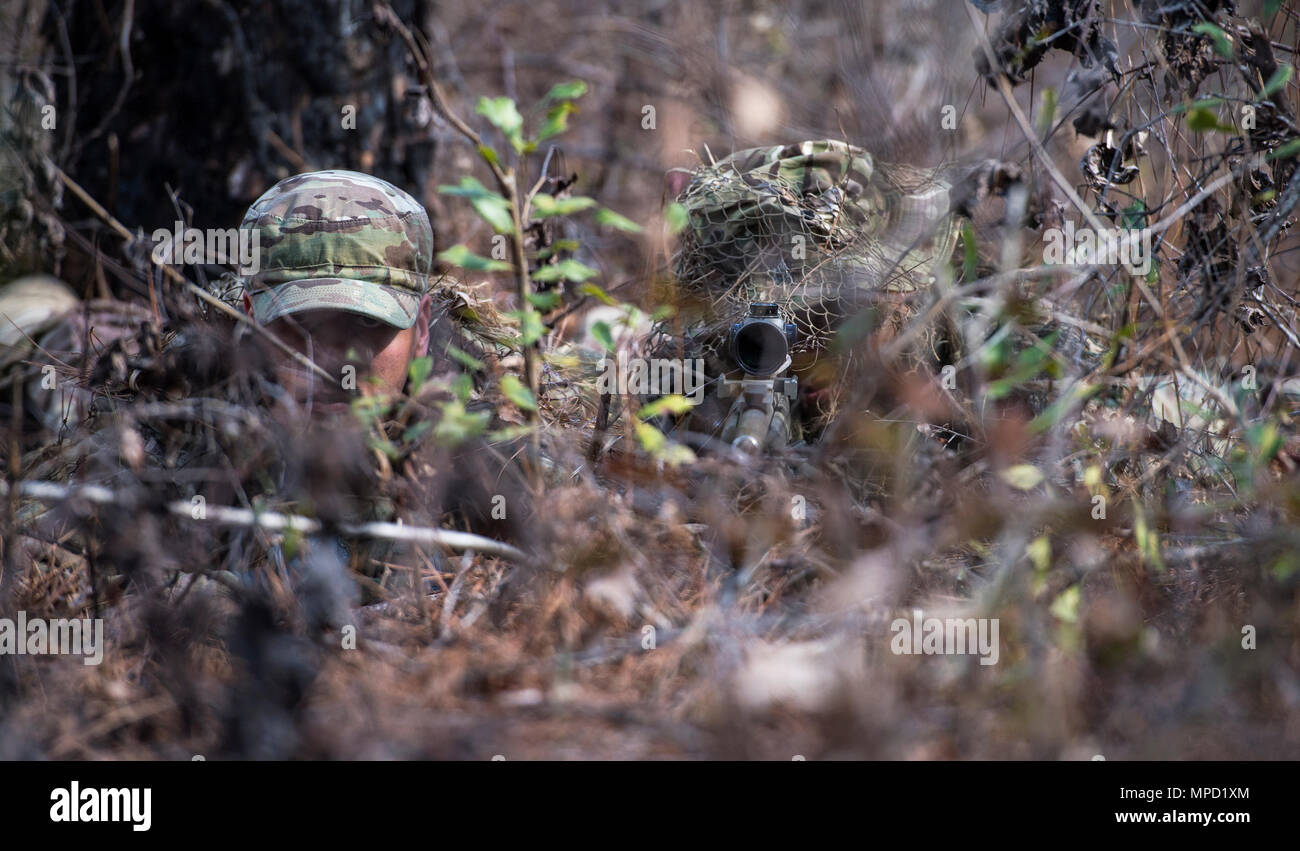 Airmen camouflage themselves during sniper training, Feb. 1, 2017, at ...