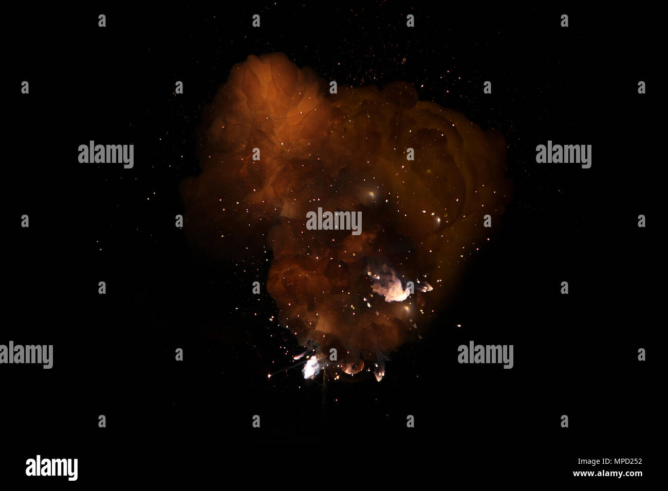 Realistic fiery bomb dark explosion with sparks and smoke isolated on ...