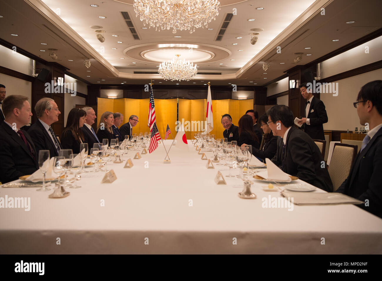 Defense Secretary Jim Mattis speaks with Japanese Minister of Defense ...