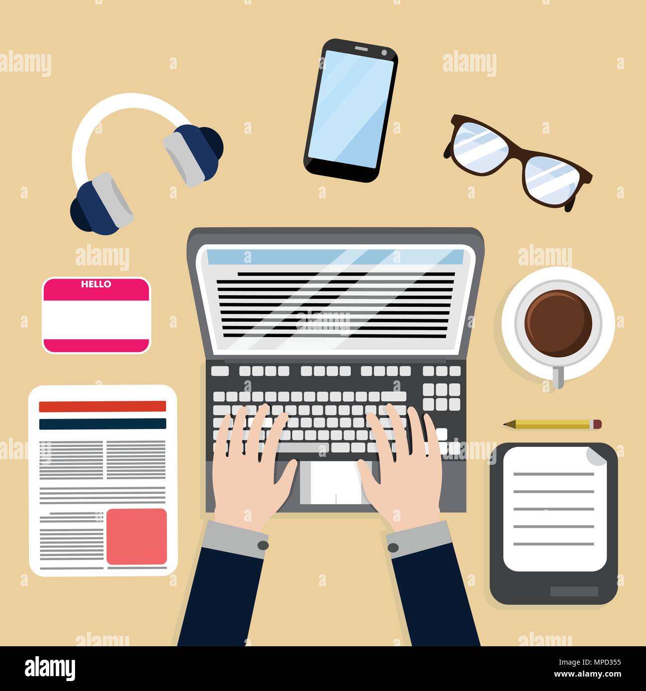 Journalist Workspace Desk Vector Illustration Graphic Design Stock ...