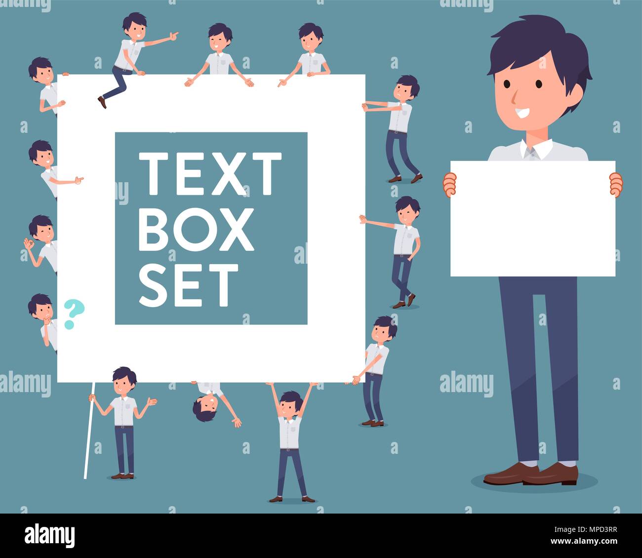 Set of various poses of flat type White short sleeved men text box ...