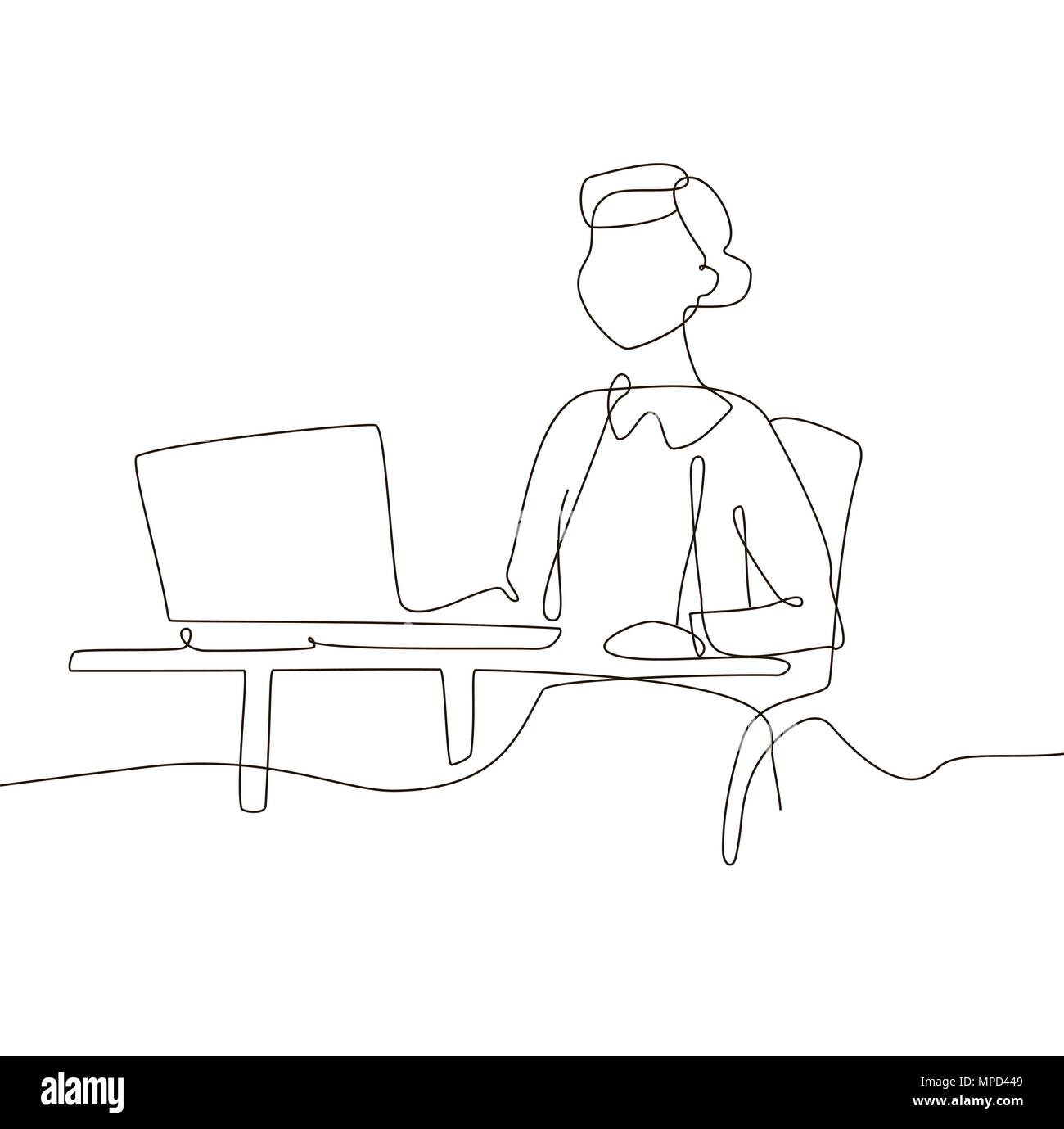Office worker - one line design style illustration Stock Vector Image ...