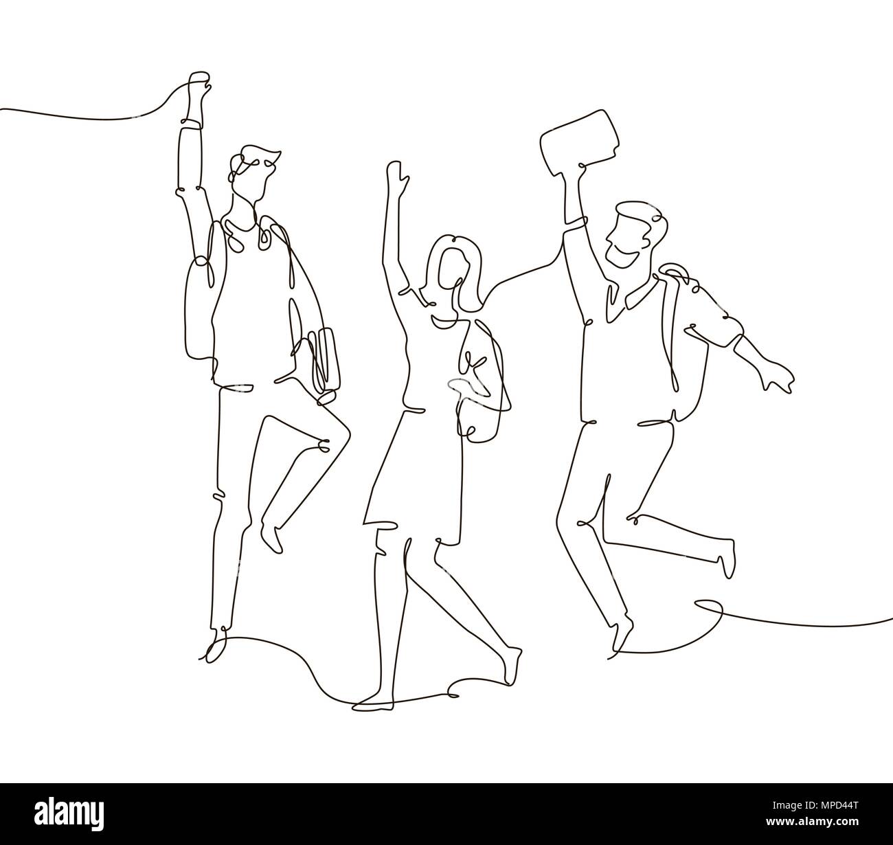 Happy groupmates - one line design style illustration Stock Vector ...