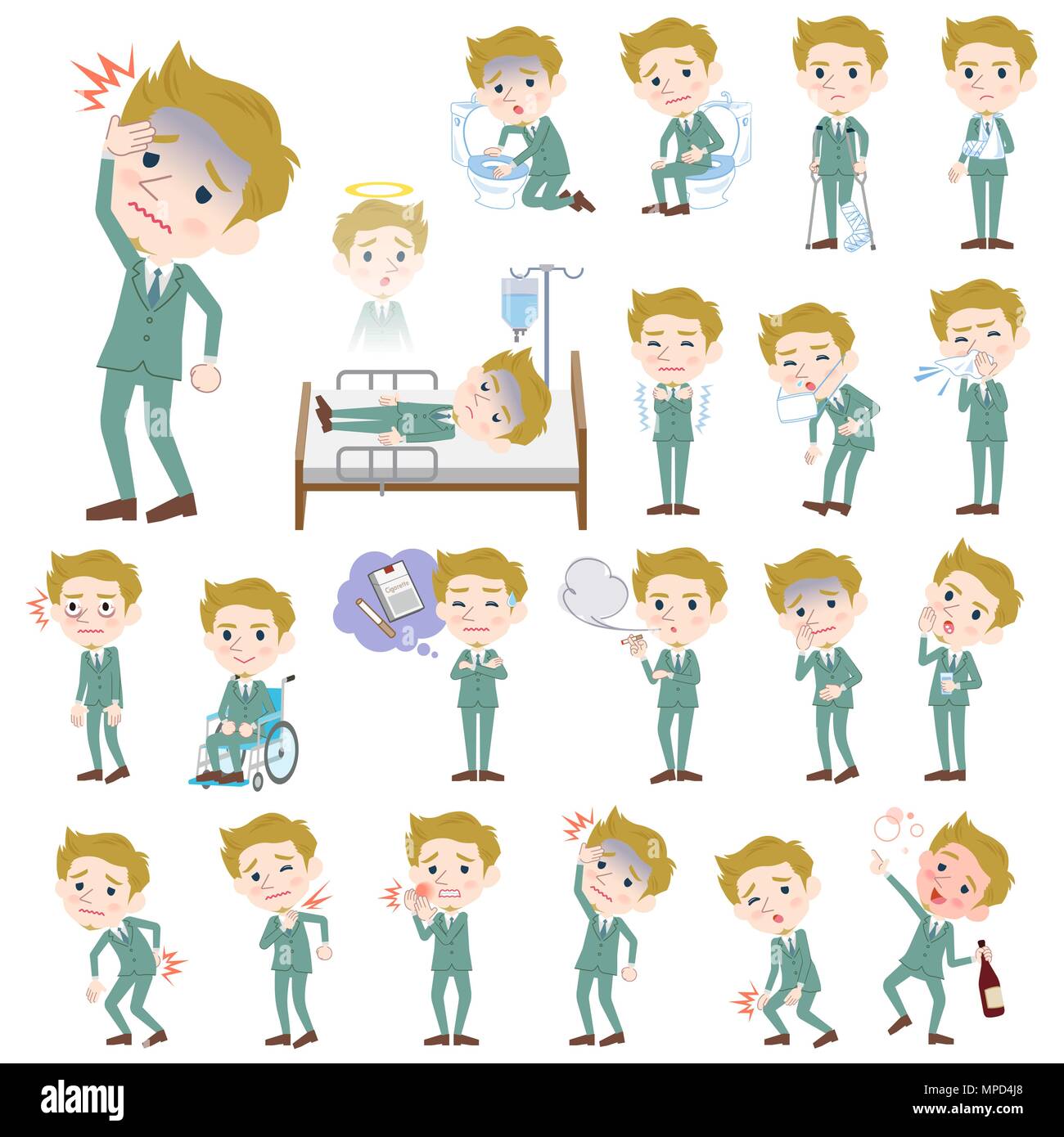 Set of various poses of blond hair man White sickness Stock Vector ...