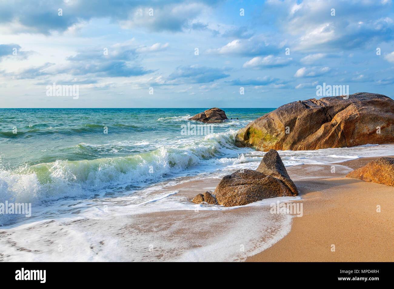 Sunny morning on the beach of Lamai. Samui Island. Thailand Stock Photo ...