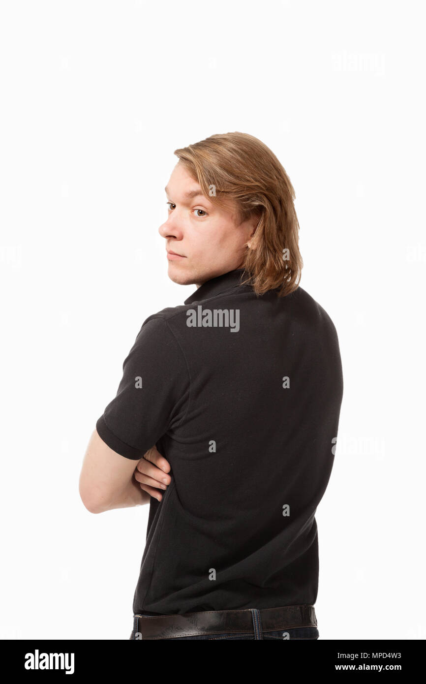 portrait of man, isolated on white background, back view Stock Photo ...
