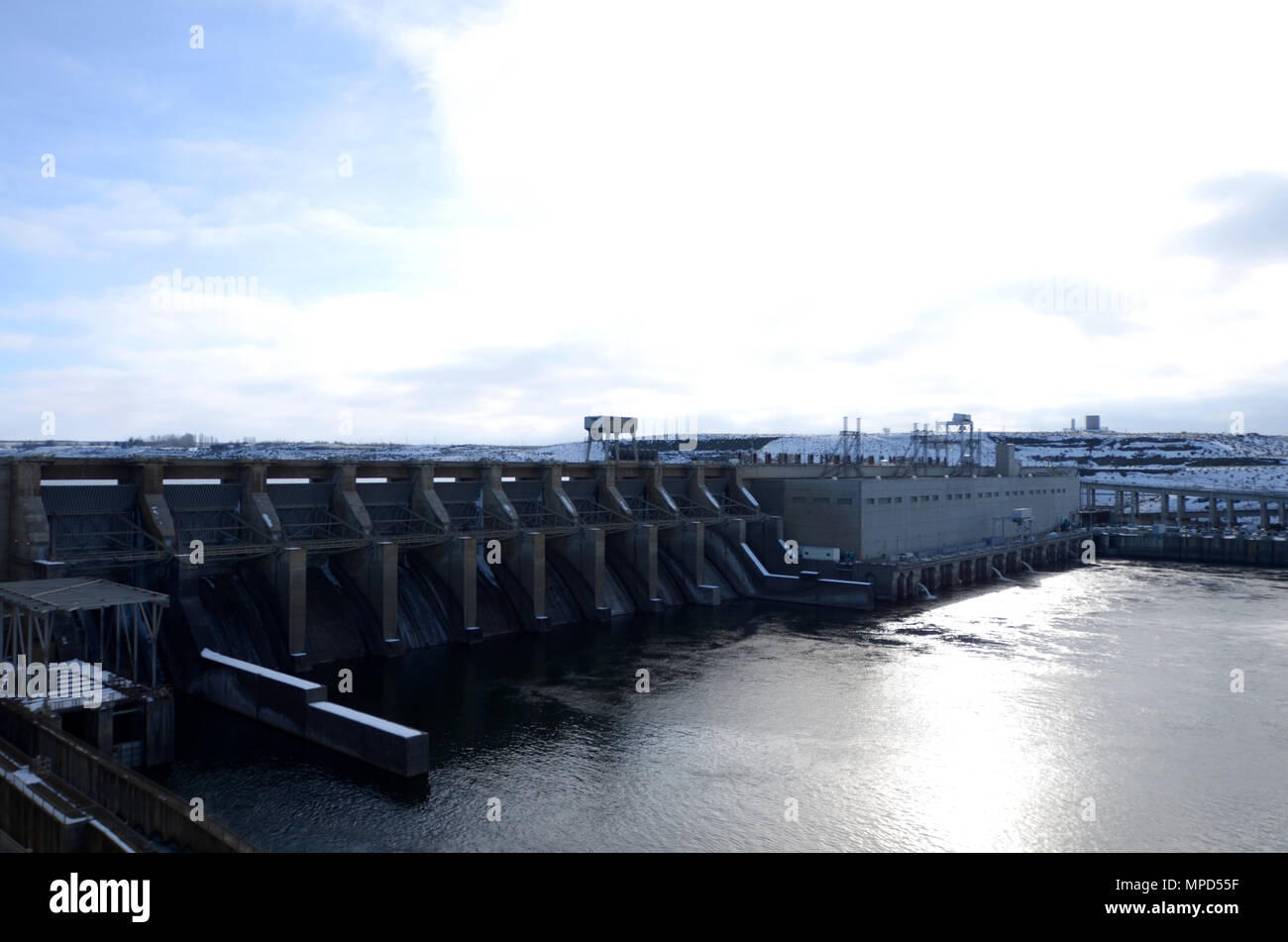 View of Ice Harbor Lock and Dam from the south navigation lock deck, on ...