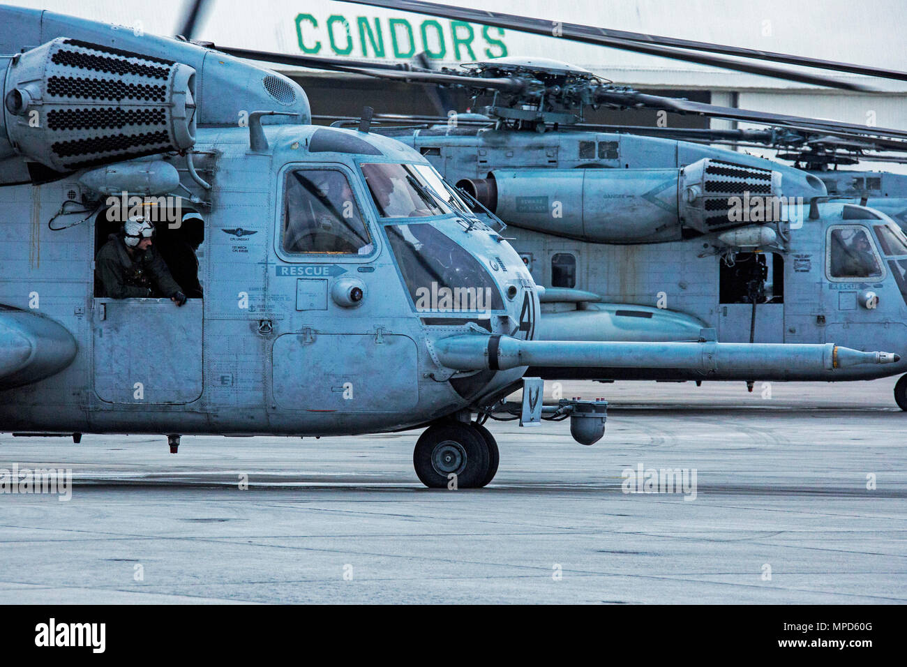 U.S. Marines with Marine Heavy Helicopter Squadron 464 prepare for a ...