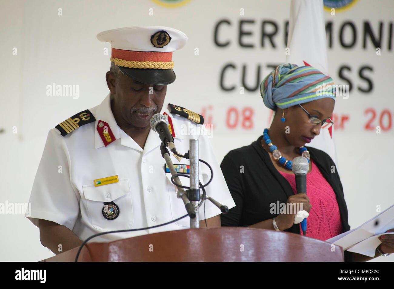 Chief of the Djiboutian Navy, Colonel Abdourahman Aden Cher, provides ...