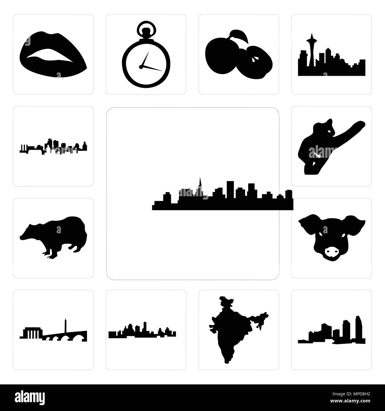 Set Of 13 simple editable icons such as st paul skyline on white ...