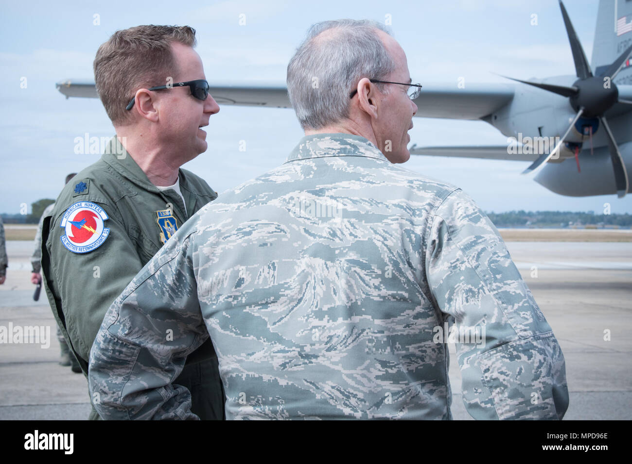 Lt. Col. Sean Cross, 53rd Weather Reconnaissance Squadron pilot, speaks ...