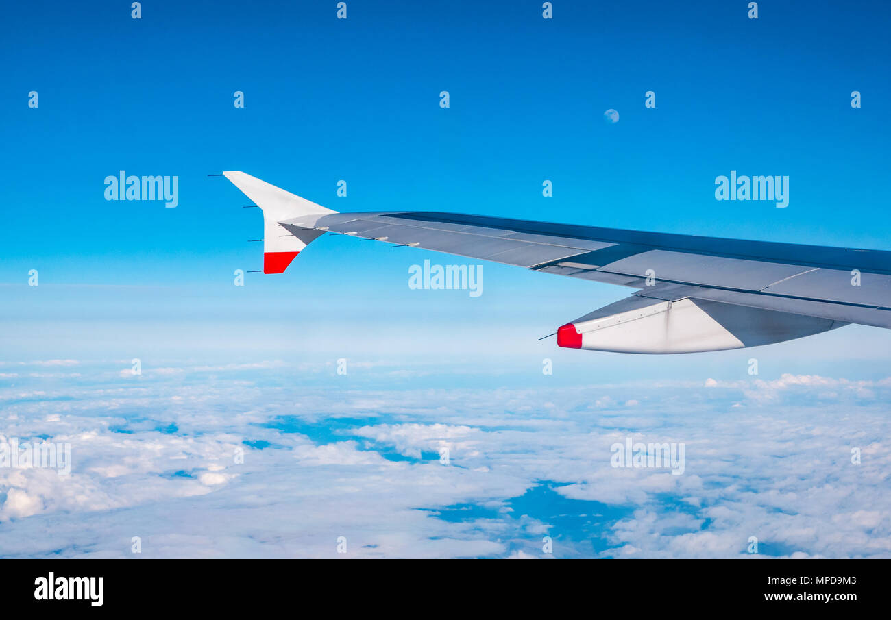 British Airways Airbus 319 plane wing seen from plane window during ...