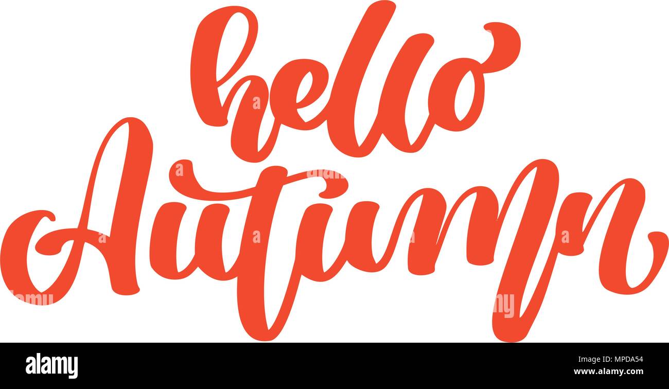 Hello autumn hand lettering phrase on orange Vector Illustration t ...