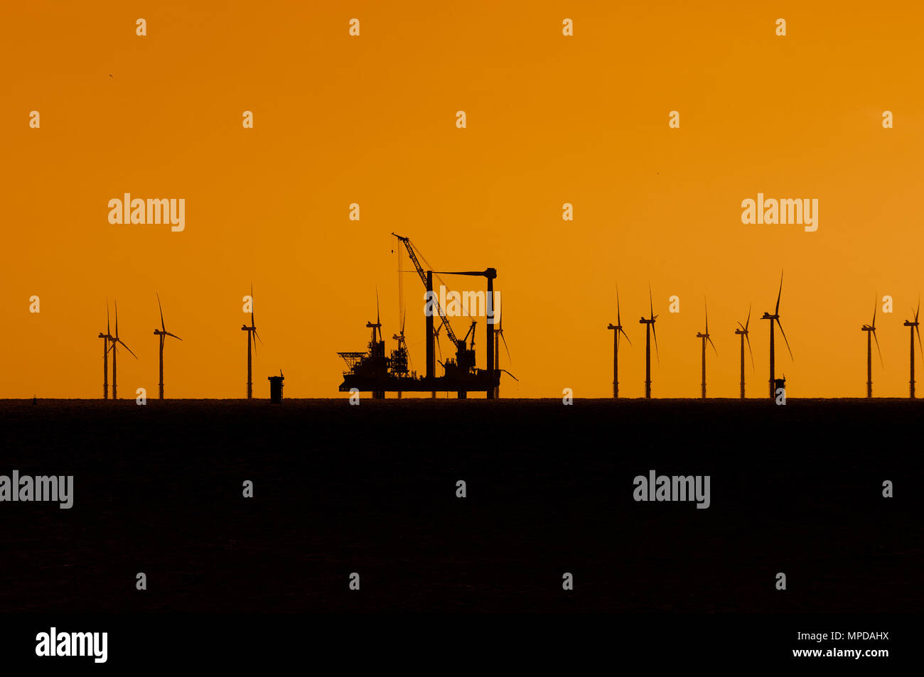 The Sea Installer jack up wind turbine installation vessel installing a ...