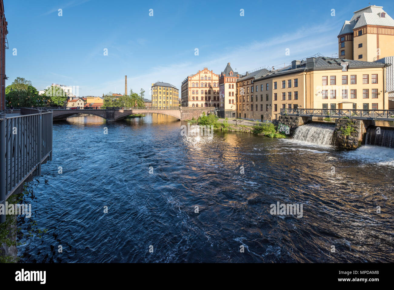 Motala river and the old industrial landscape of Norrkoping during ...