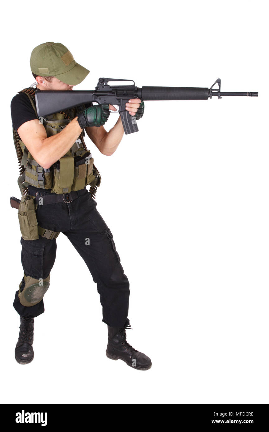 rifleman with m16 rifle isolated on white Stock Photo - Alamy