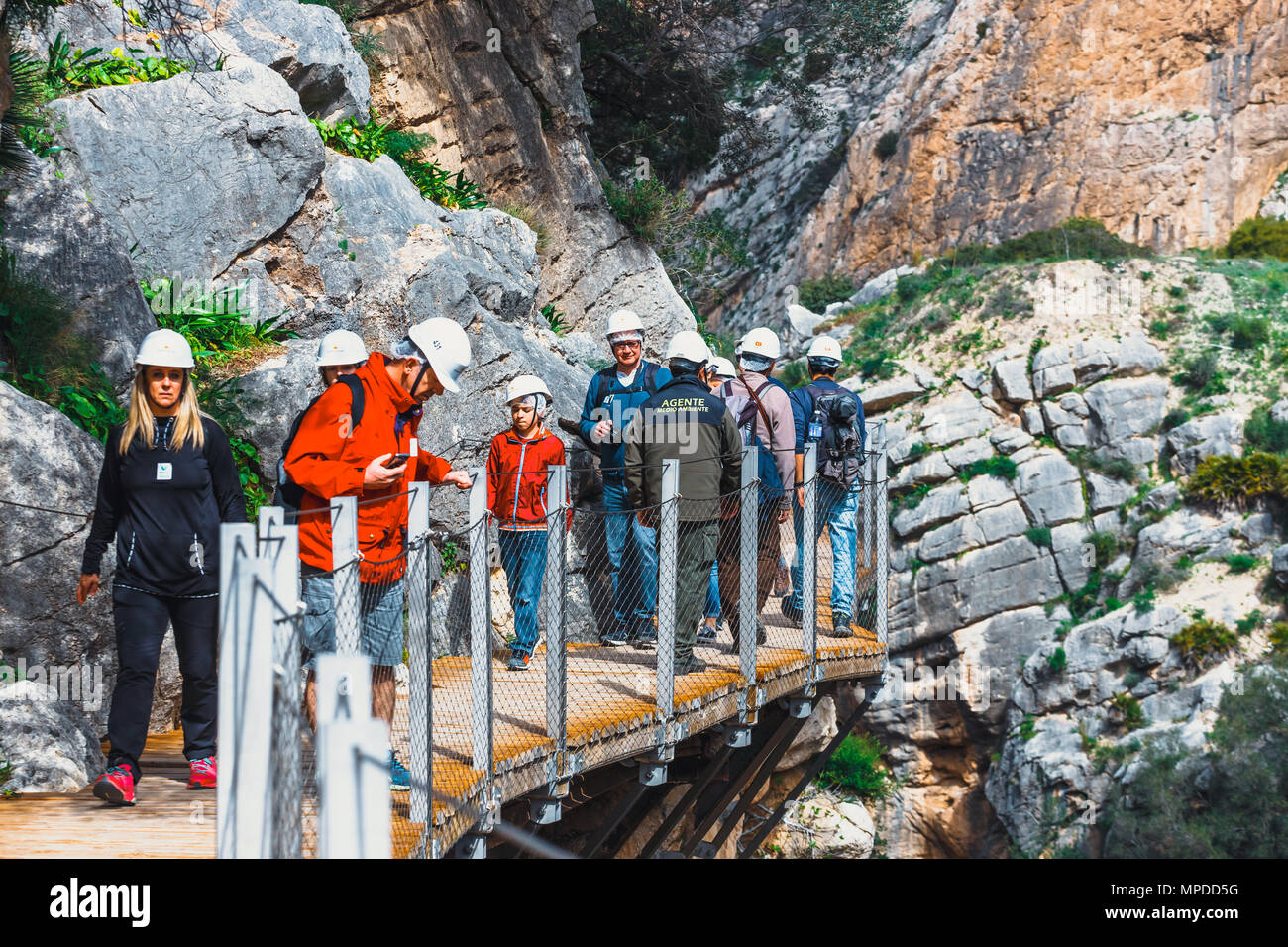 Caminito Del Rey, Spain, April 04, 2018: Visitors walking along the ...