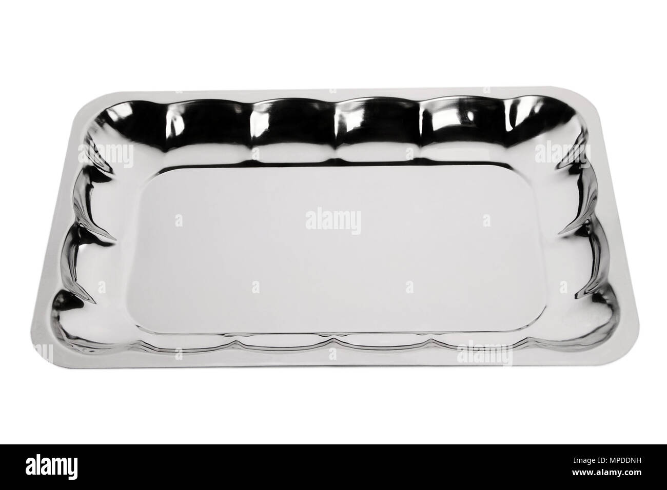 Stainless tray on white background. Empty serving tray. Silver tray ...