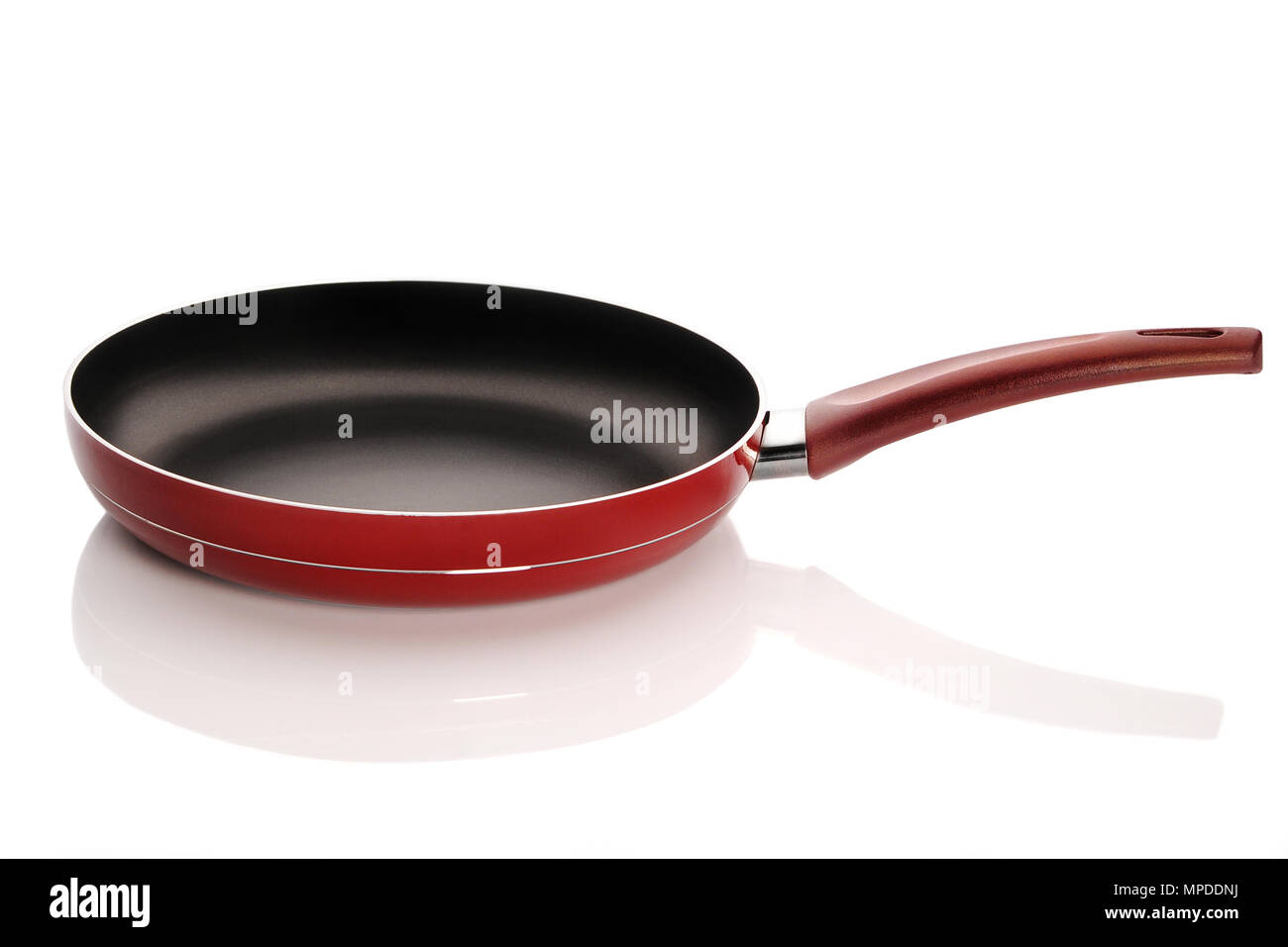 Red empty frying pan isolated on white background Stock Photo - Alamy