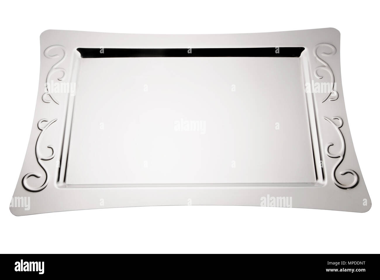 Stainless tray on white background. Empty serving tray Stock Photo - Alamy