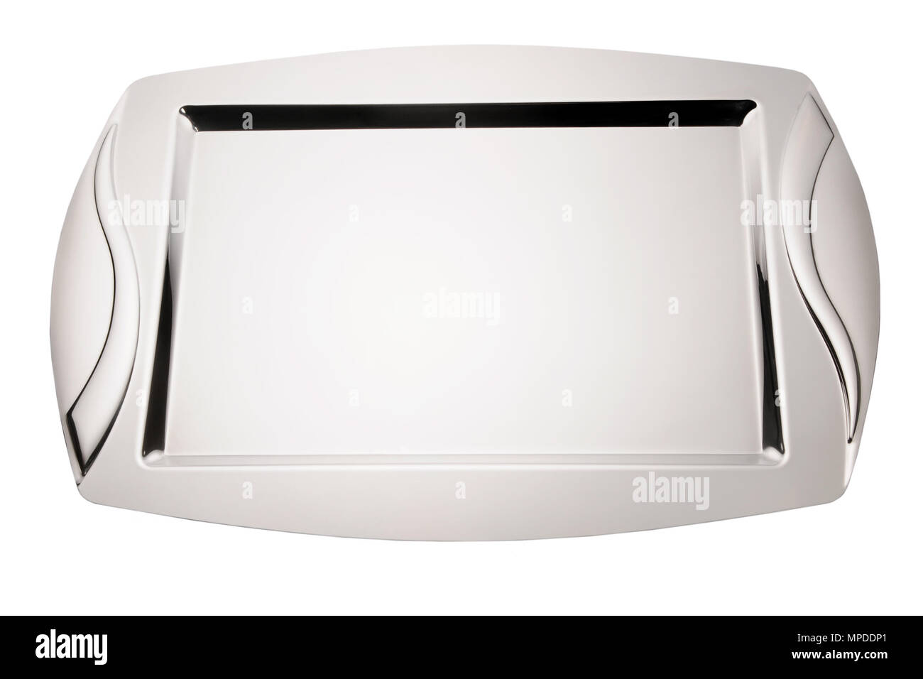 Stainless tray on white background. Empty serving tray Stock Photo - Alamy