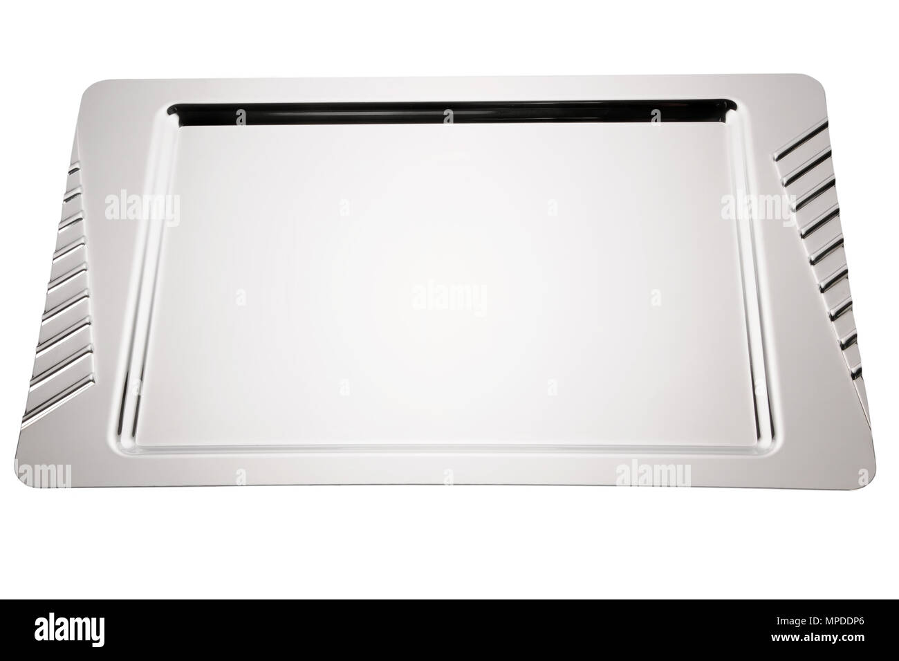 Stainless tray on white background. Empty serving tray Stock Photo - Alamy