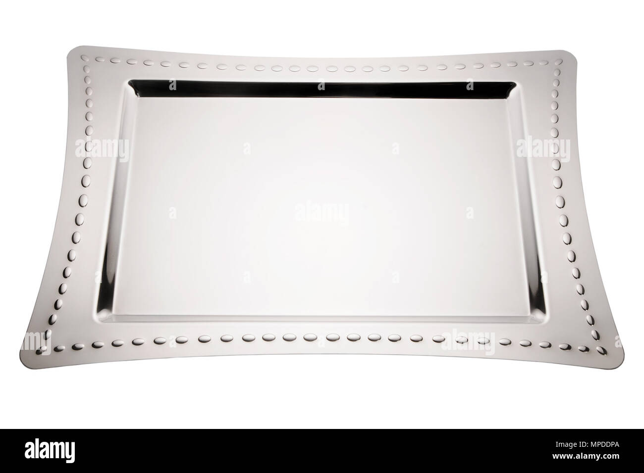 Stainless tray on white background. Empty serving tray Stock Photo - Alamy