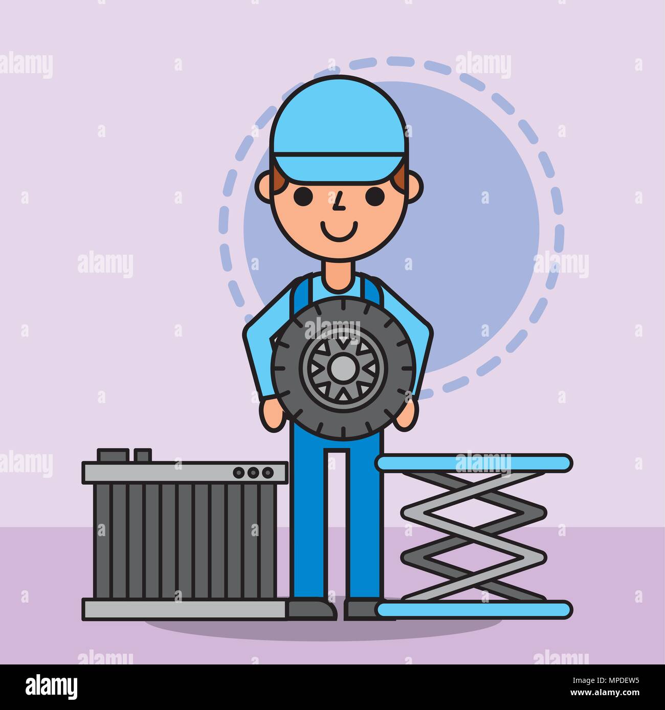 Mechanic looking at wheel Stock Vector Images - Alamy