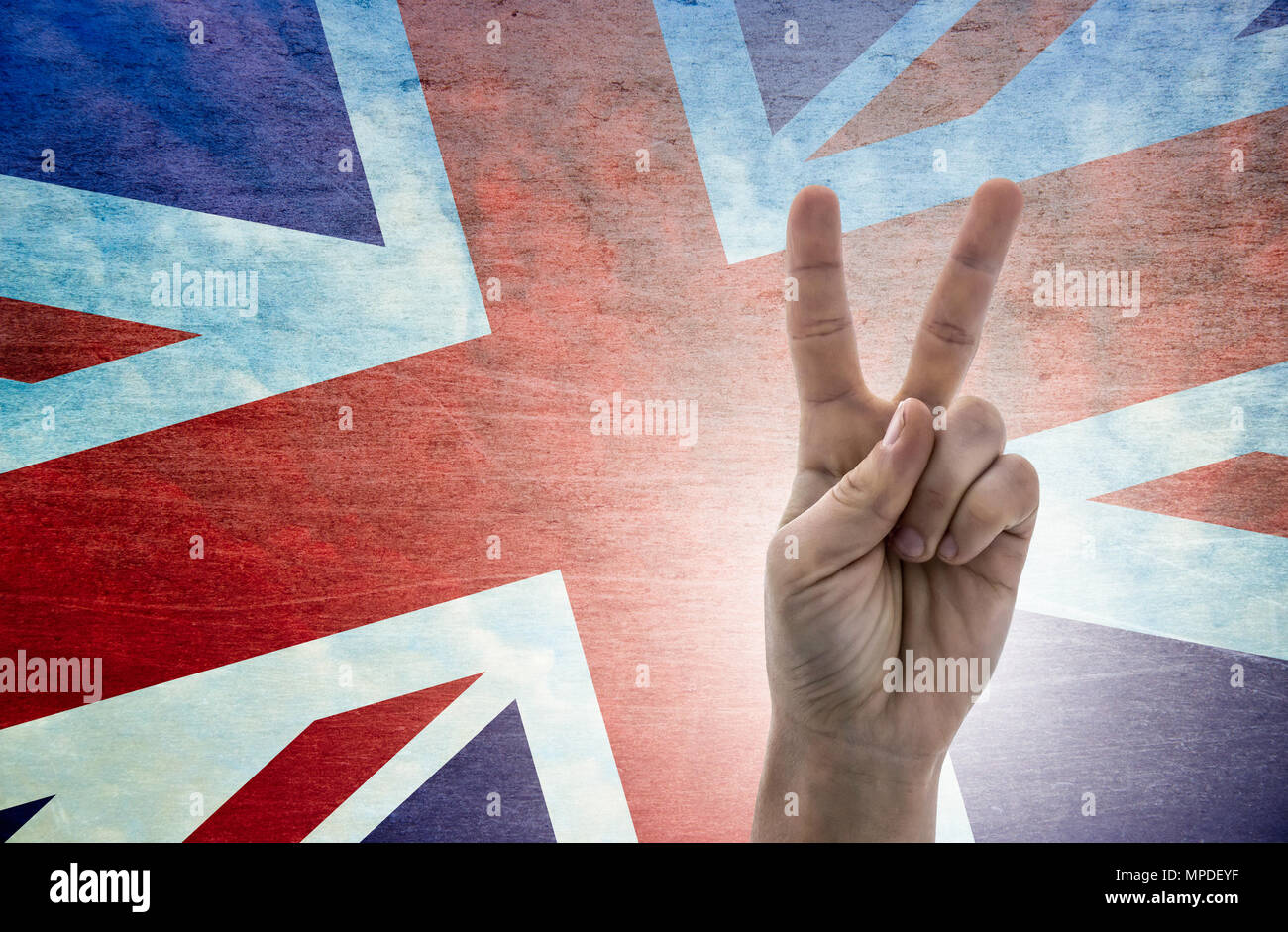 National symbol of victory: hand with two fingers with the flag of ...