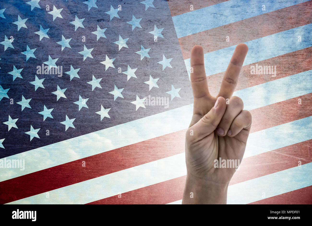 National symbol of victory: hand with two fingers with the flag of ...