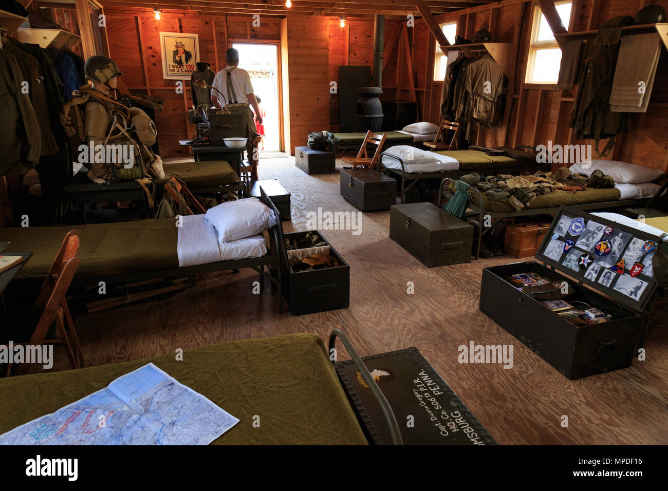 Carlisle, PA, USA - May 20, 2018: WWII Army barracks were recreated and ...