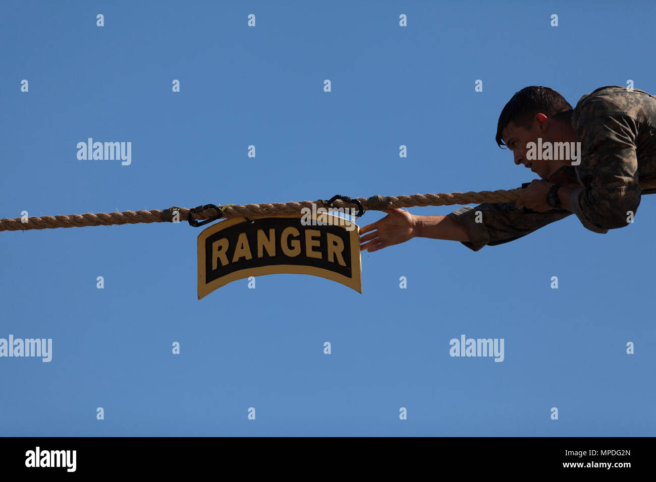 A U.S. Army Ranger touches the Ranger tab during the Best Ranger ...
