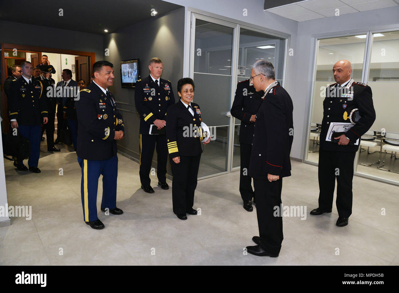 Admiral Michelle Howard, NATO JFC-Naples Commander, observes the room ...