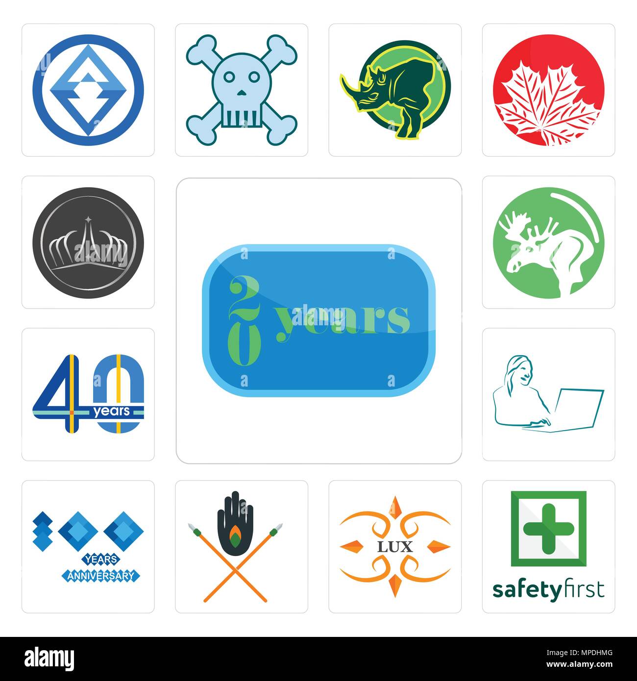 Set Of 13 simple editable icons such as 20 year, safety first, lux ...