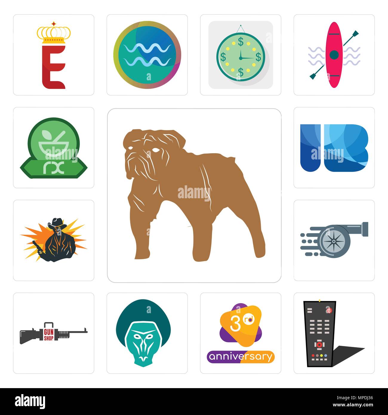 Set Of 13 simple editable icons such as bulldog, tv remote, 3rd ...