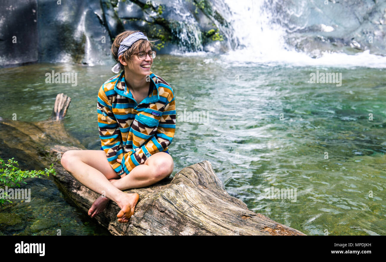 Happy Hiker Girl at Sugar Hollow Stock Photo - Alamy