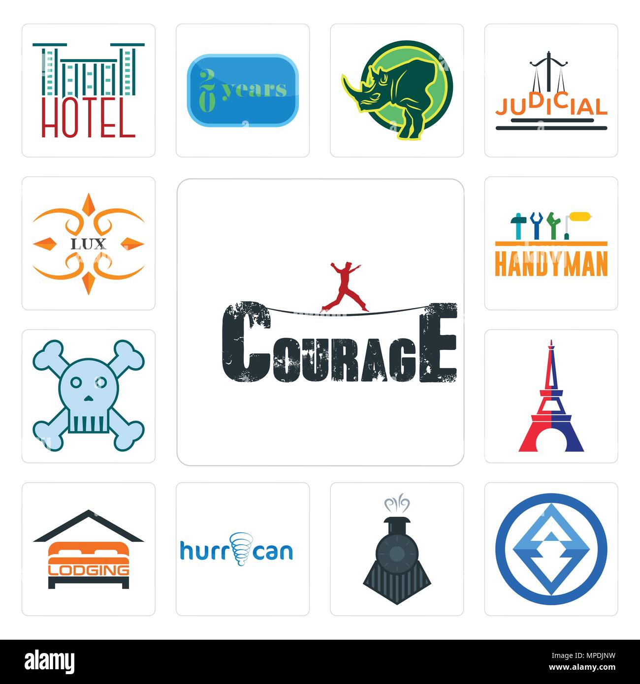 Set Of 13 simple editable icons such as courage, 3 letter, locomotive ...