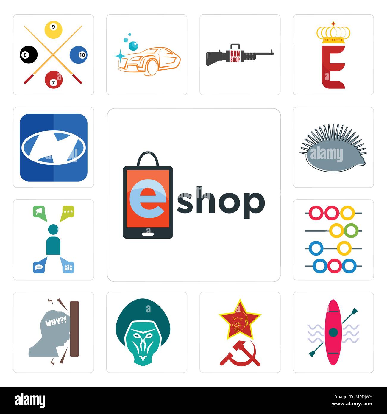 Set Of 13 simple editable icons such as eshop, kayak, communism, baboon ...