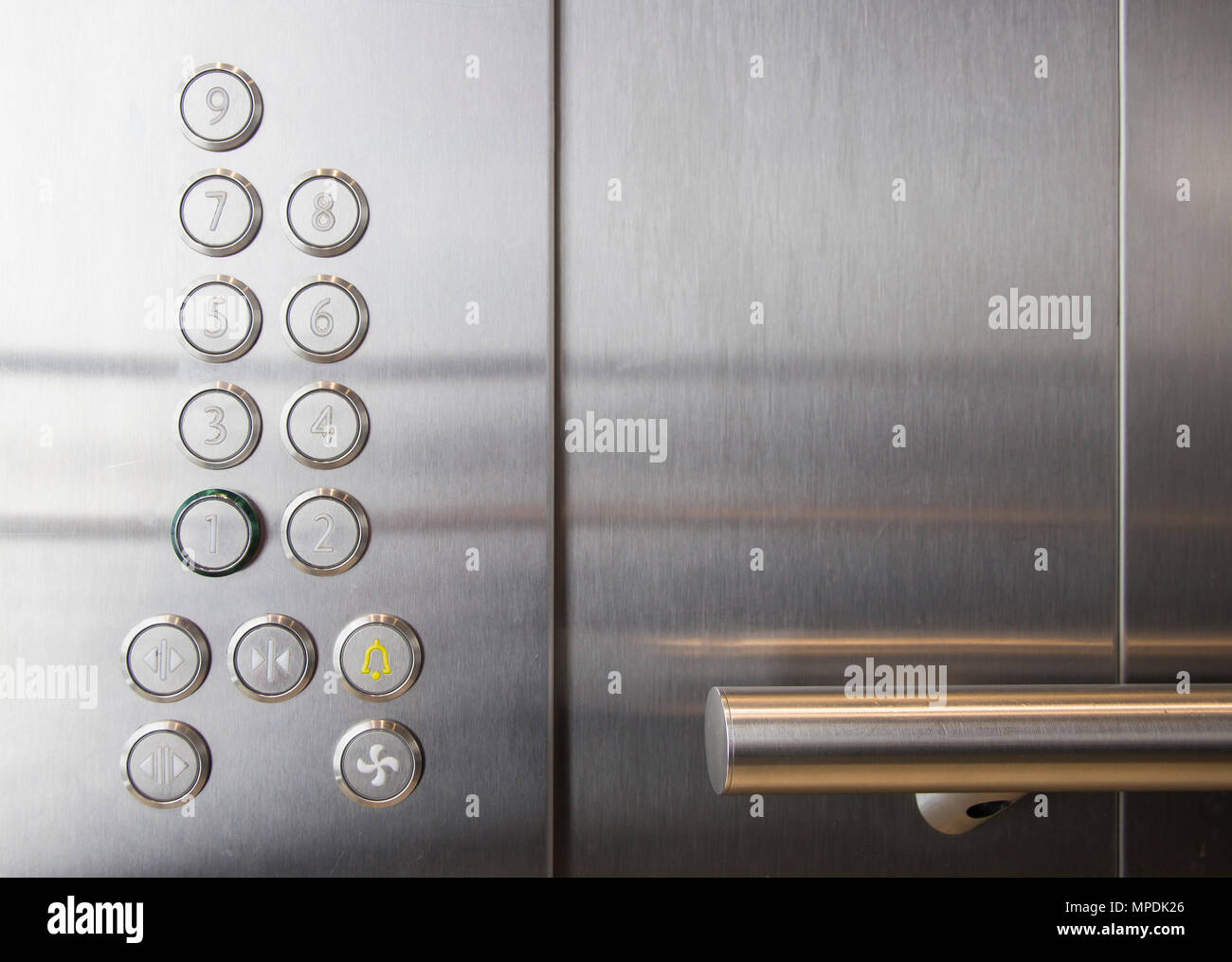 Inside elevator buttons and handrails Stock Photo - Alamy