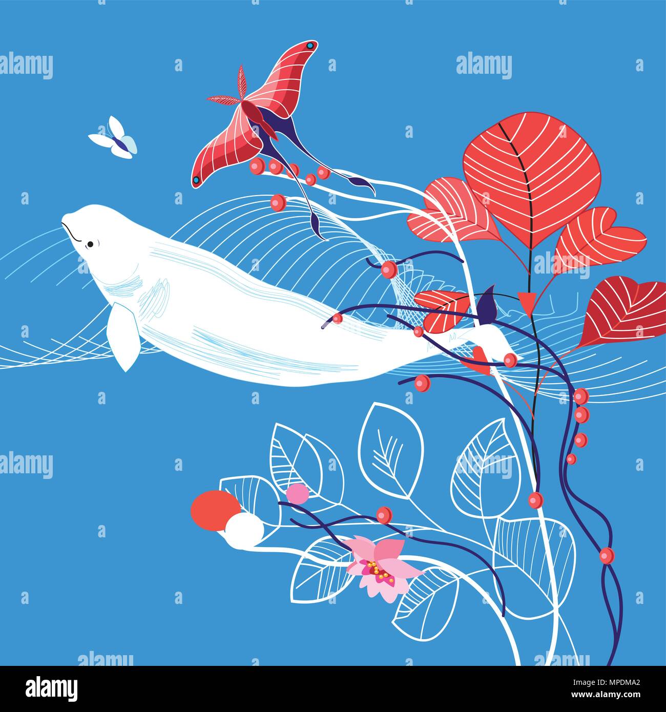Vector marine illustration with whale Stock Vector Image & Art - Alamy