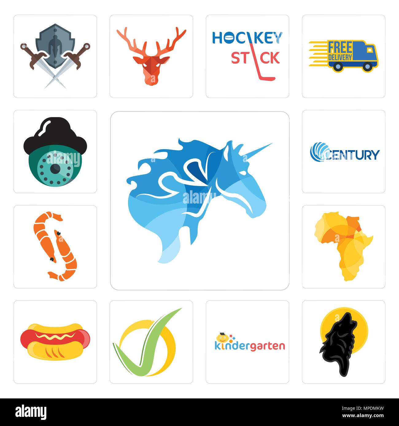 Set Of 13 simple editable icons such as, black wolf, kindergarten ...