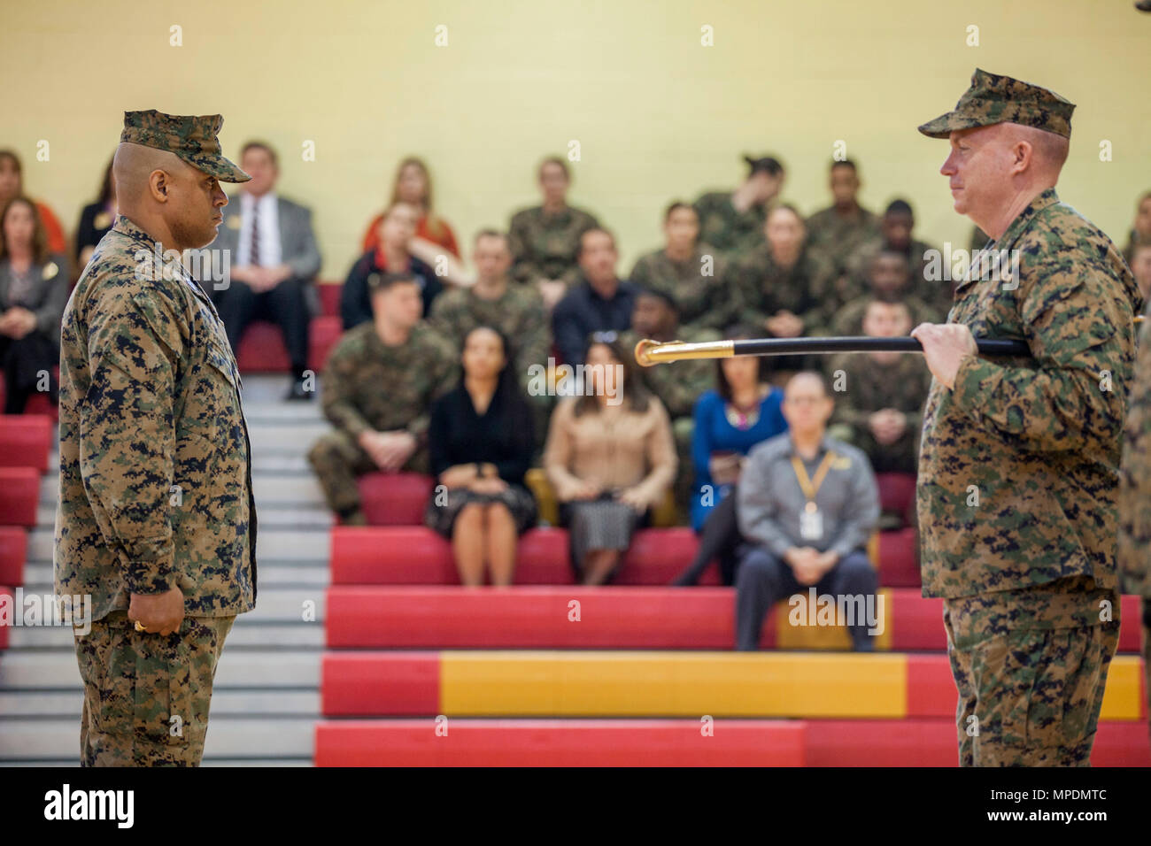 U.S. Marine Corps Sgt. Maj. Edward D. Parsons stands at the position of ...