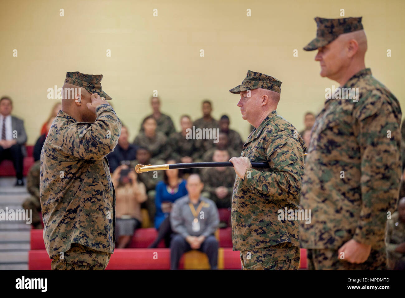 U.S. Marine Corps Sgt. Maj. Edward D. Parsons salutes Col. Andrew M ...