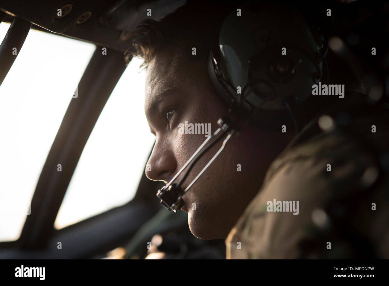A U.S. Air Force flight engineer assigned to the 4th Special Operations ...