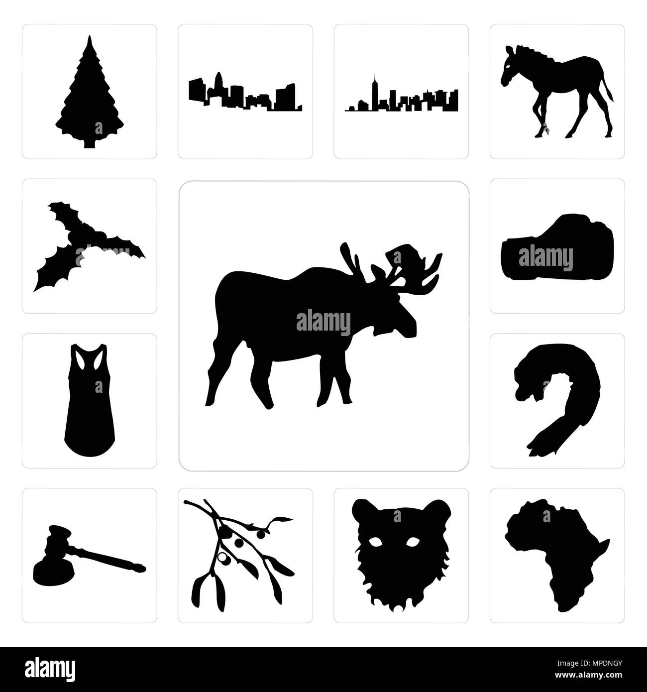 Set Of 13 simple editable icons such as moose outline on white ...